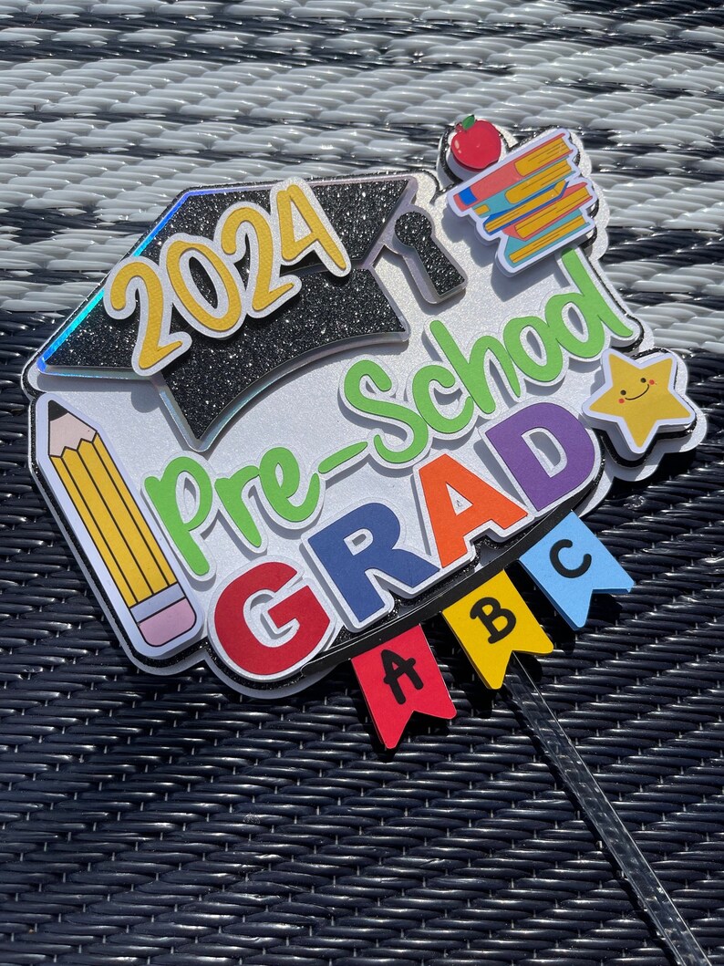 Graduation Cake Topper Pre-school Grad School Grad Topper Crayons ...