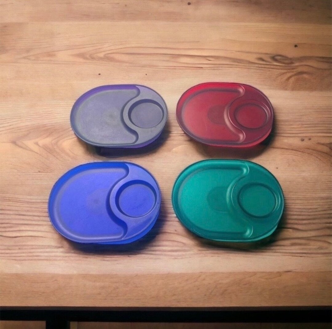 FOUR VTG Tupperware Retro Plastic Snack Trays Oval Divided - Etsy