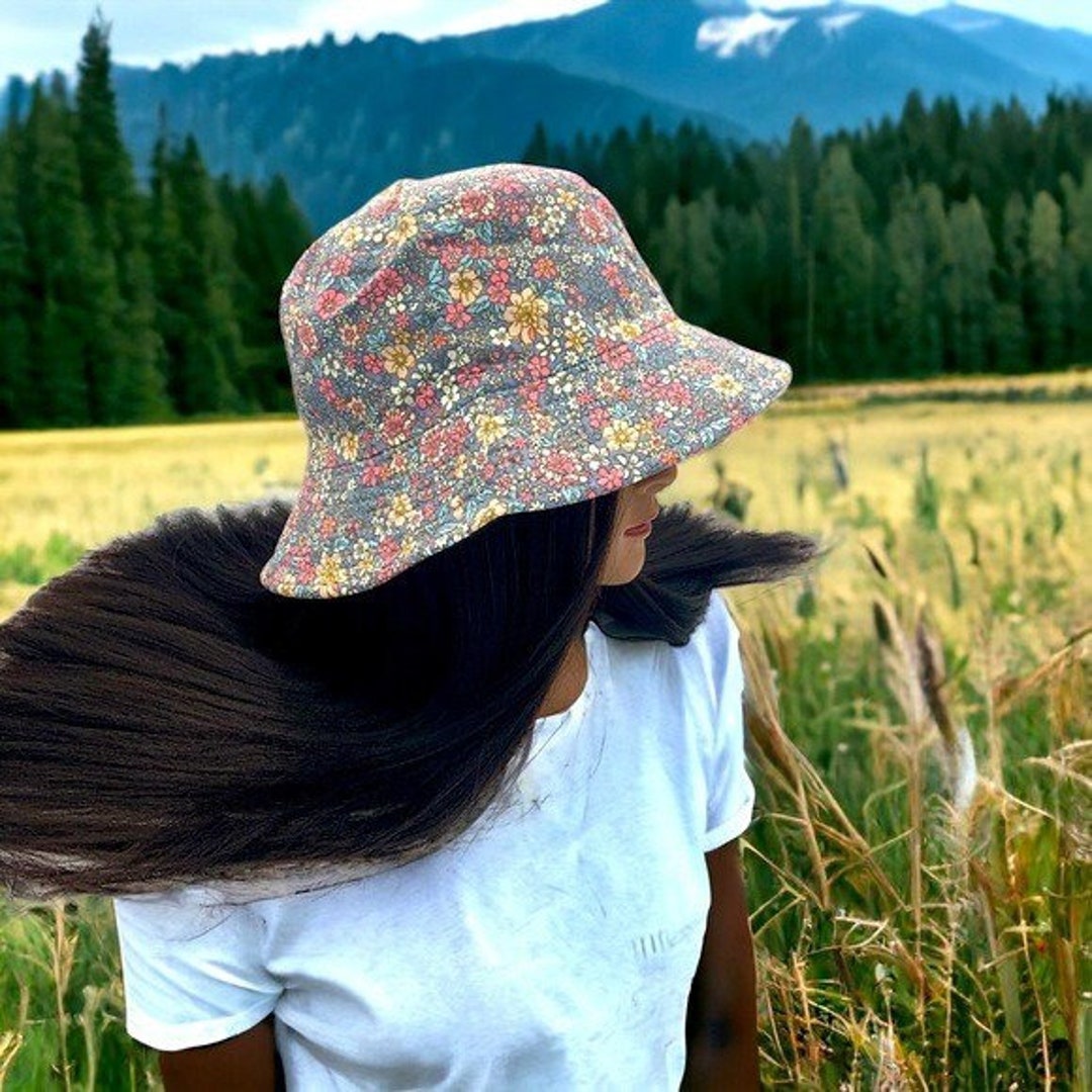 Slow Sage Lavender Purple Multi Dainty Floral Print Reversible Bucket ...