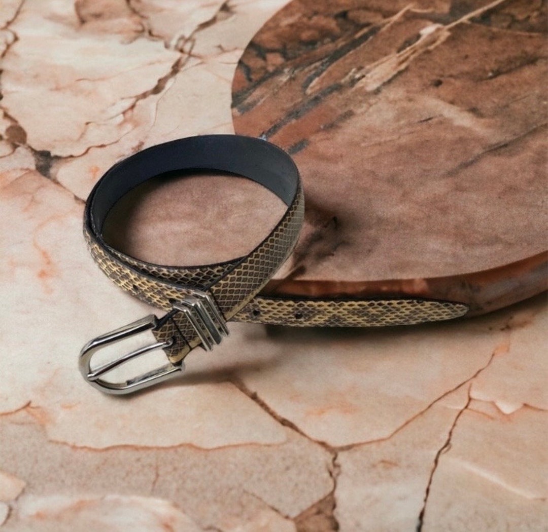Genuine Snakeskin Women's Size L Yellow Serpentine Fashion Belt With ...