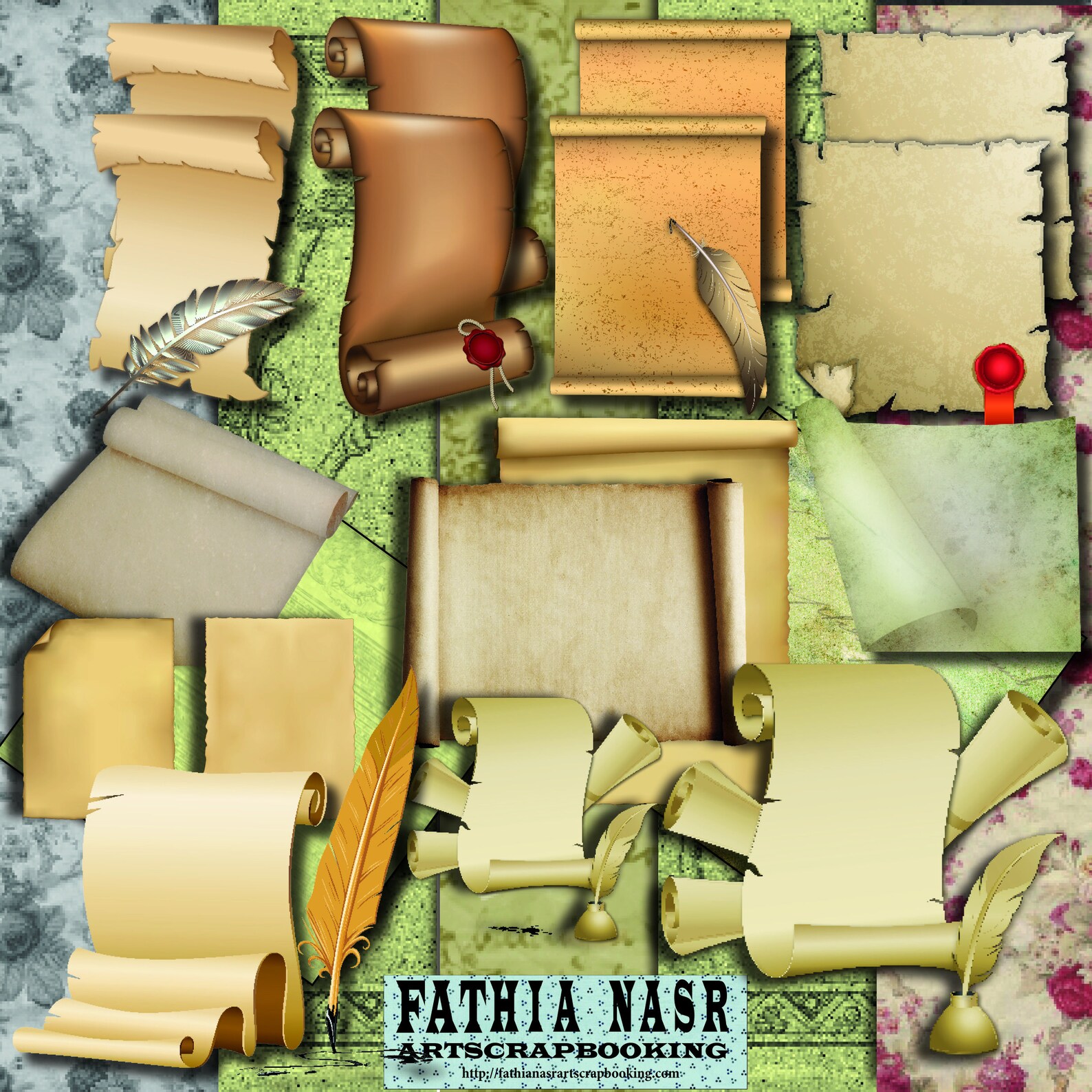 Digital Scrapbook Kit Parchment Scrolls Paper Vintage | Etsy