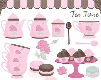 Tea set clipart | Etsy