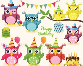 Owls Clipart 'BIRTHDAY OWLS' Clip Art. Digital Owls | Etsy