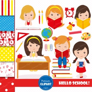 Back to school clipart school clipart girl clipart pencil | Etsy