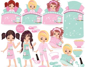 Pajama girls clipart | Etsy