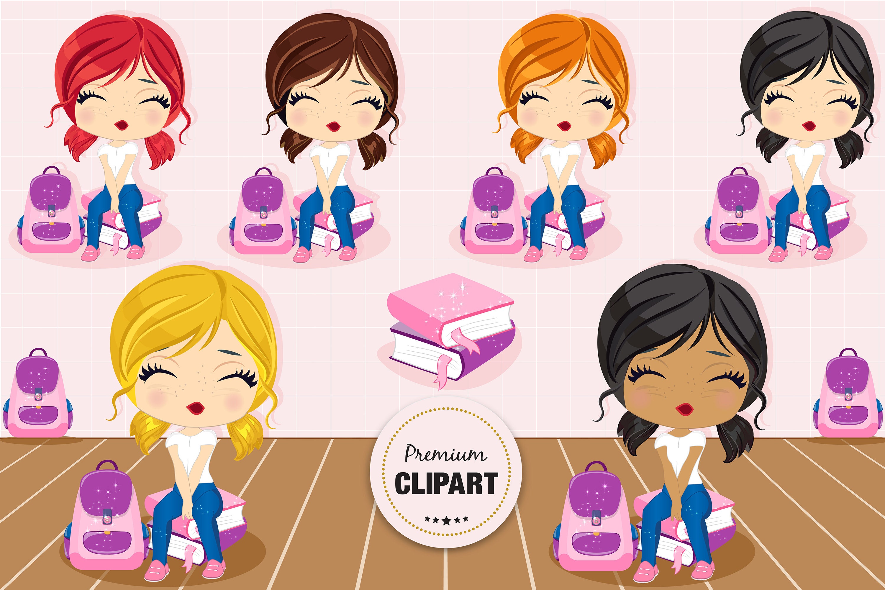 Back to School Clipart, School Supplies, African American Girl, Girl ...