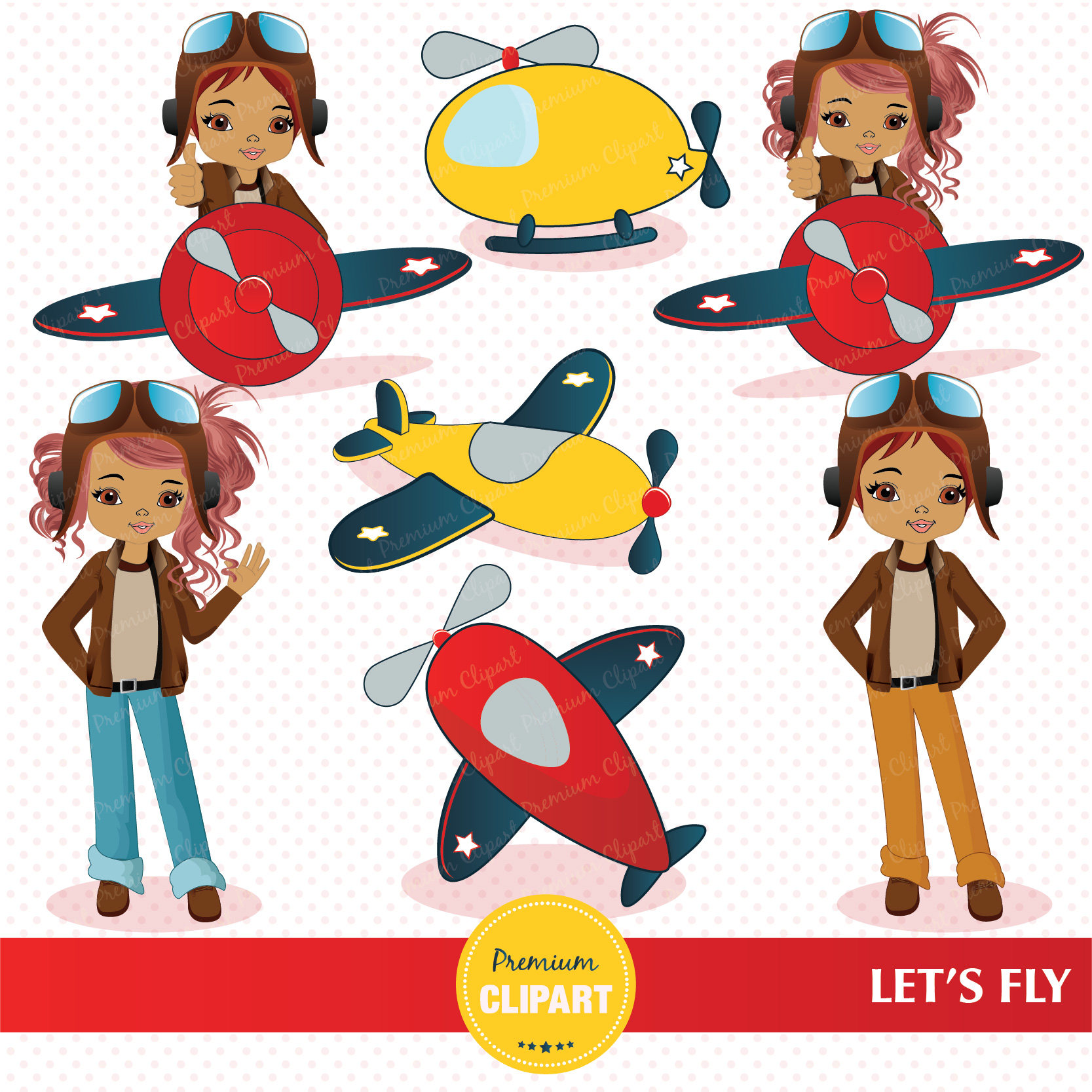 African American pilot clipart african american pilot girl | Etsy