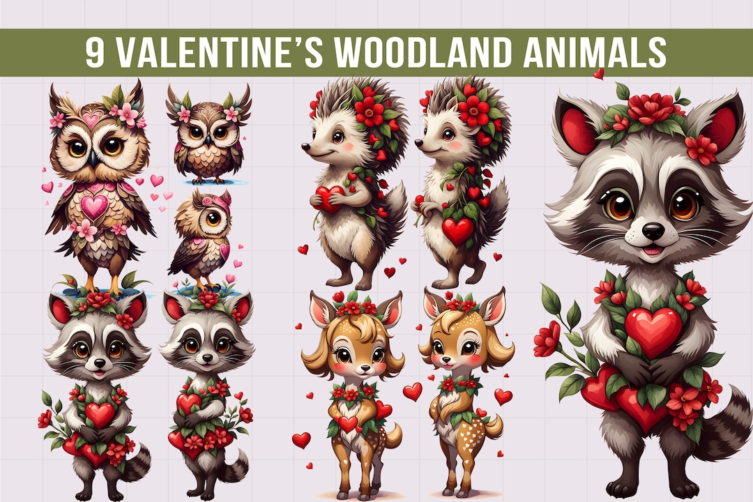 Valentines Woodland Animals Clipart, St Valentine Woodland, Hedgehog ...