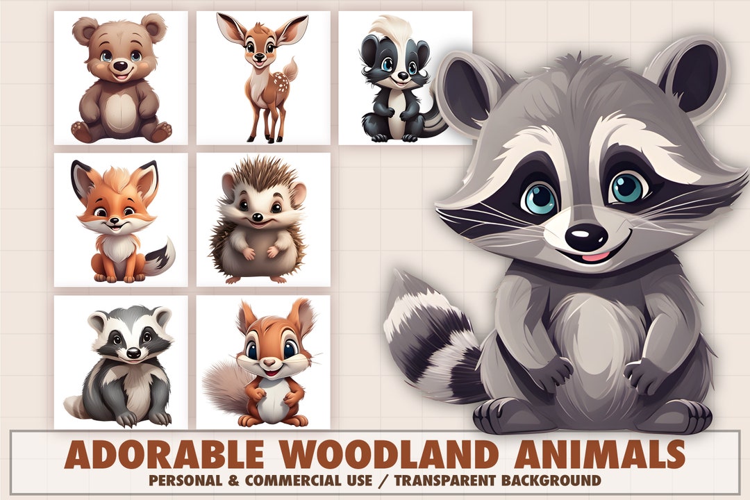 Woodland Animals Clipart Raccoon Clipart Bear Clipart Fawn - Etsy
