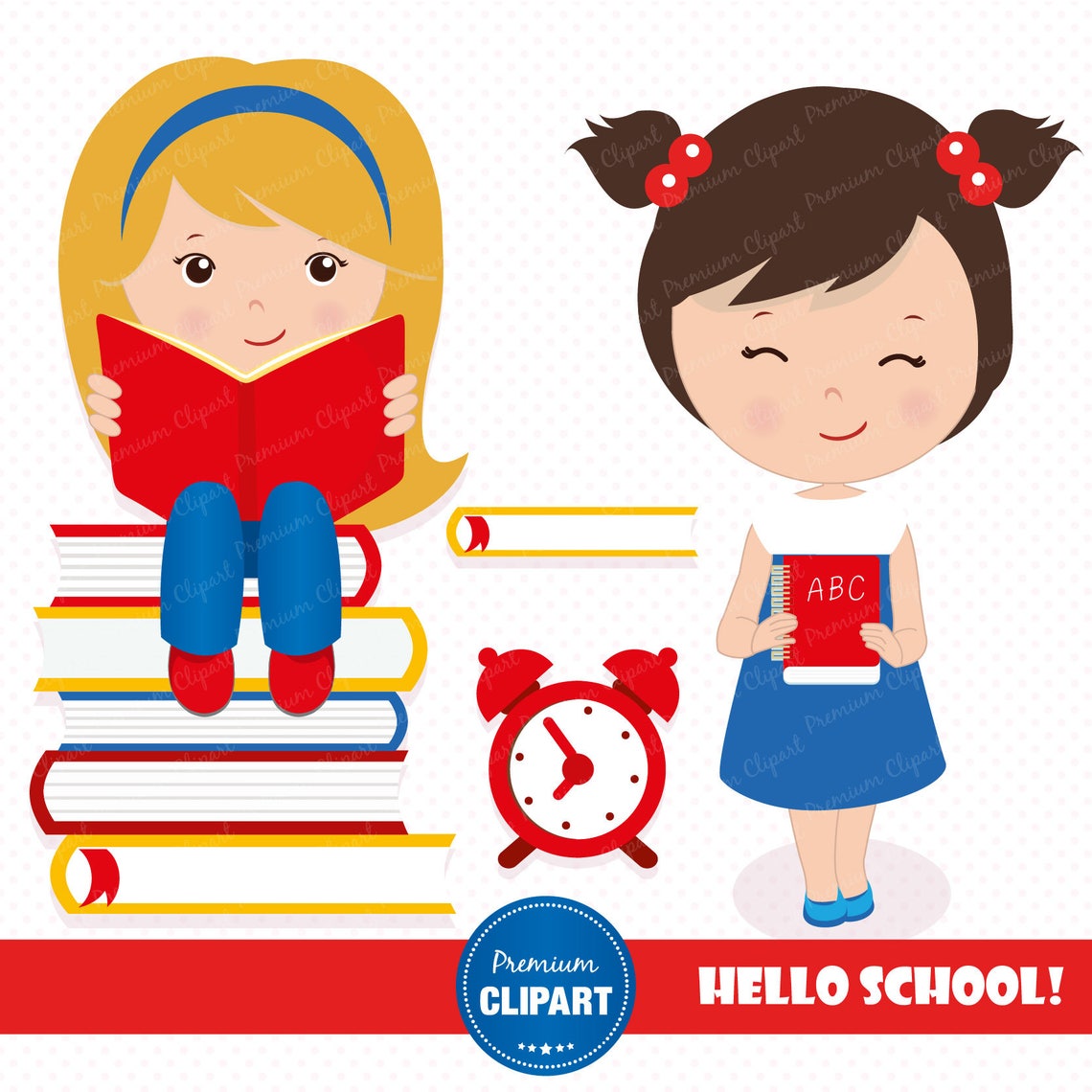 Back to school clipart school clipart girl clipart pencil | Etsy