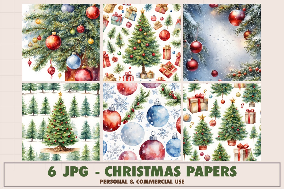 Watercolor Christmas Digital Paper Clipart Watercolor - Etsy