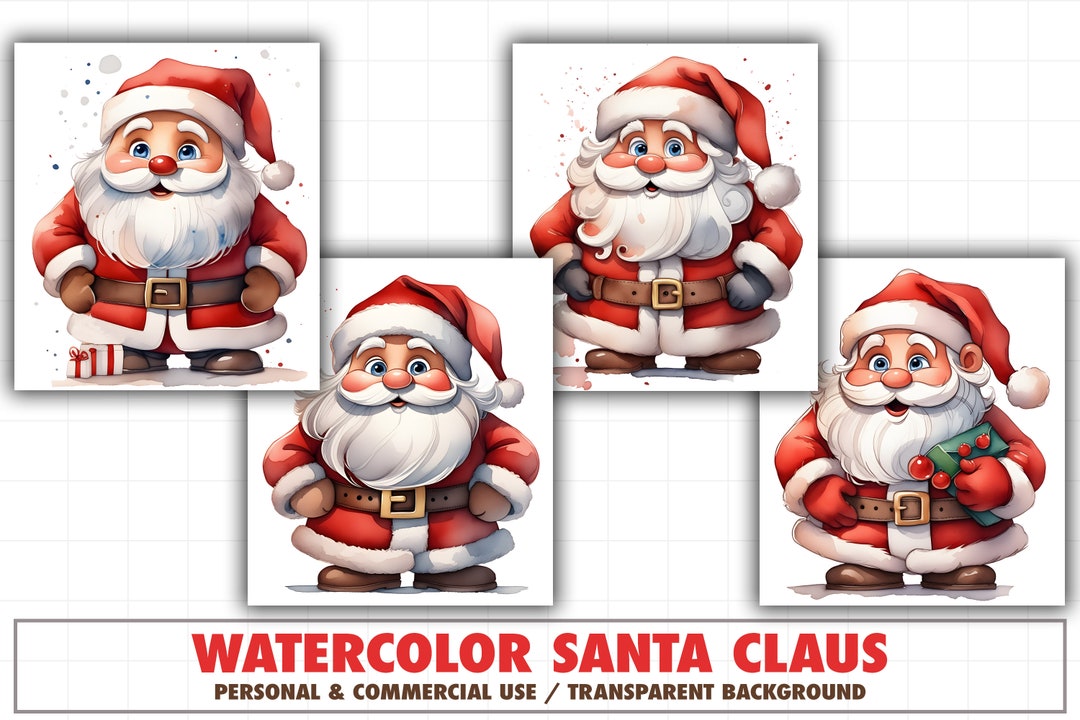 Watercolor Christmas Santa Clipart Watercolor Santa Clipart - Etsy