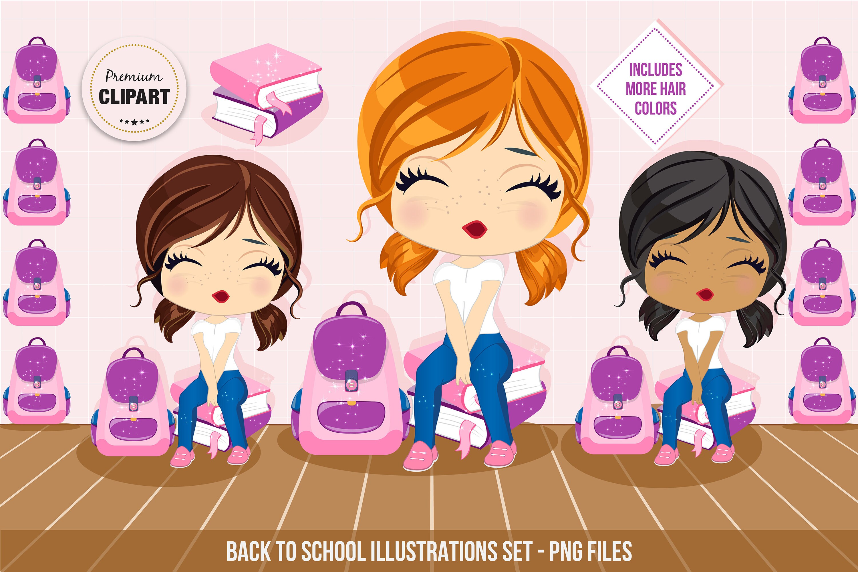 Back to School Clipart, School Supplies, African American Girl, Girl ...