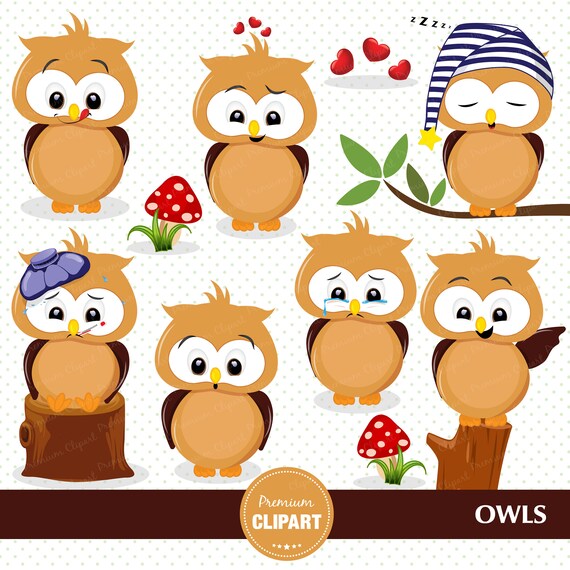 Owl Clipart Cute Owl Clip Art Emotions Clipart Owl | Etsy