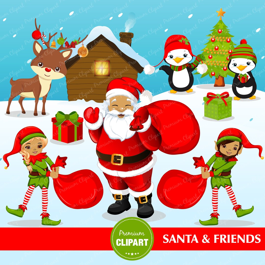 Santa Claus & Friends Clipart, Christmas Clipart, Penguin Clipart, Elf ...
