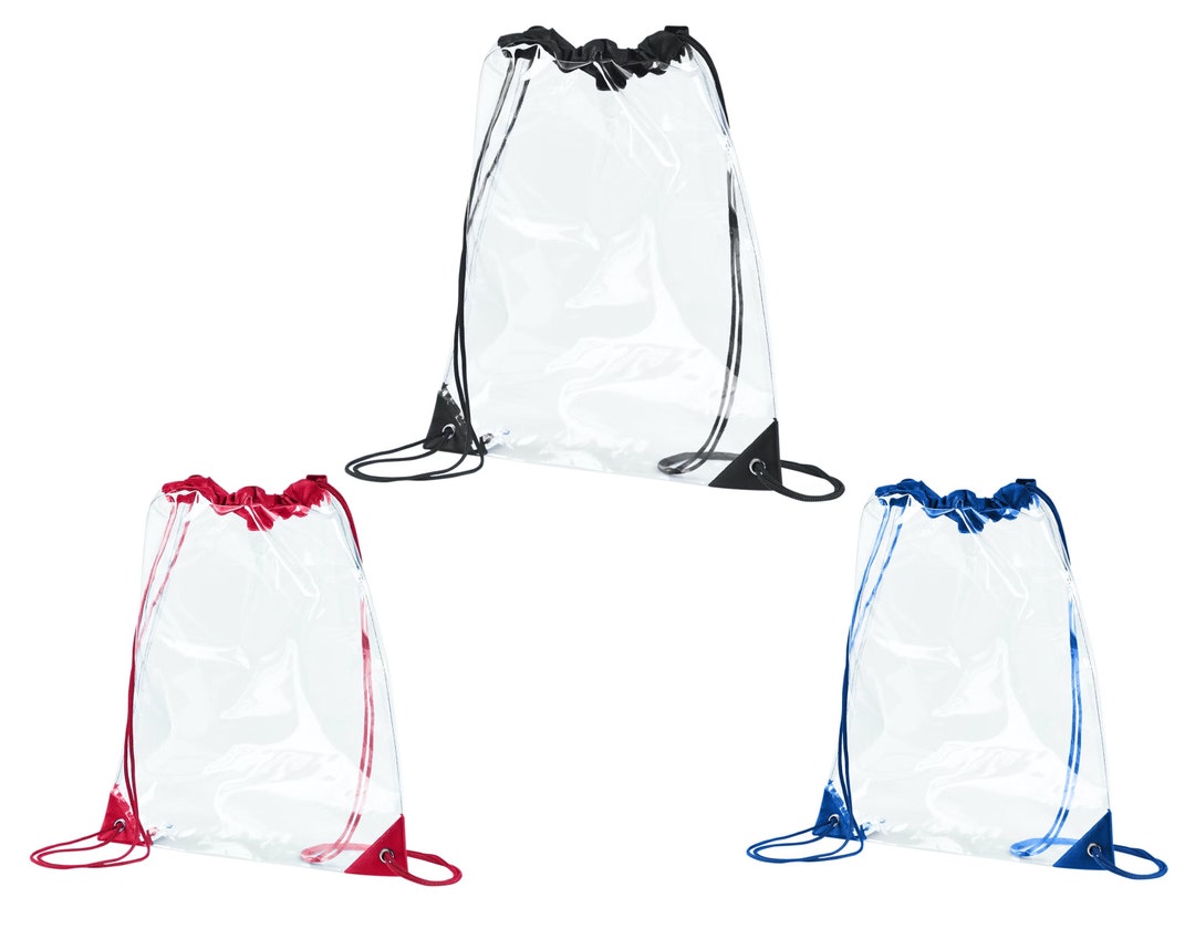 Clear Drawstring Cinch Sacks. Black, Blue, or Red Drawstring Clear ...