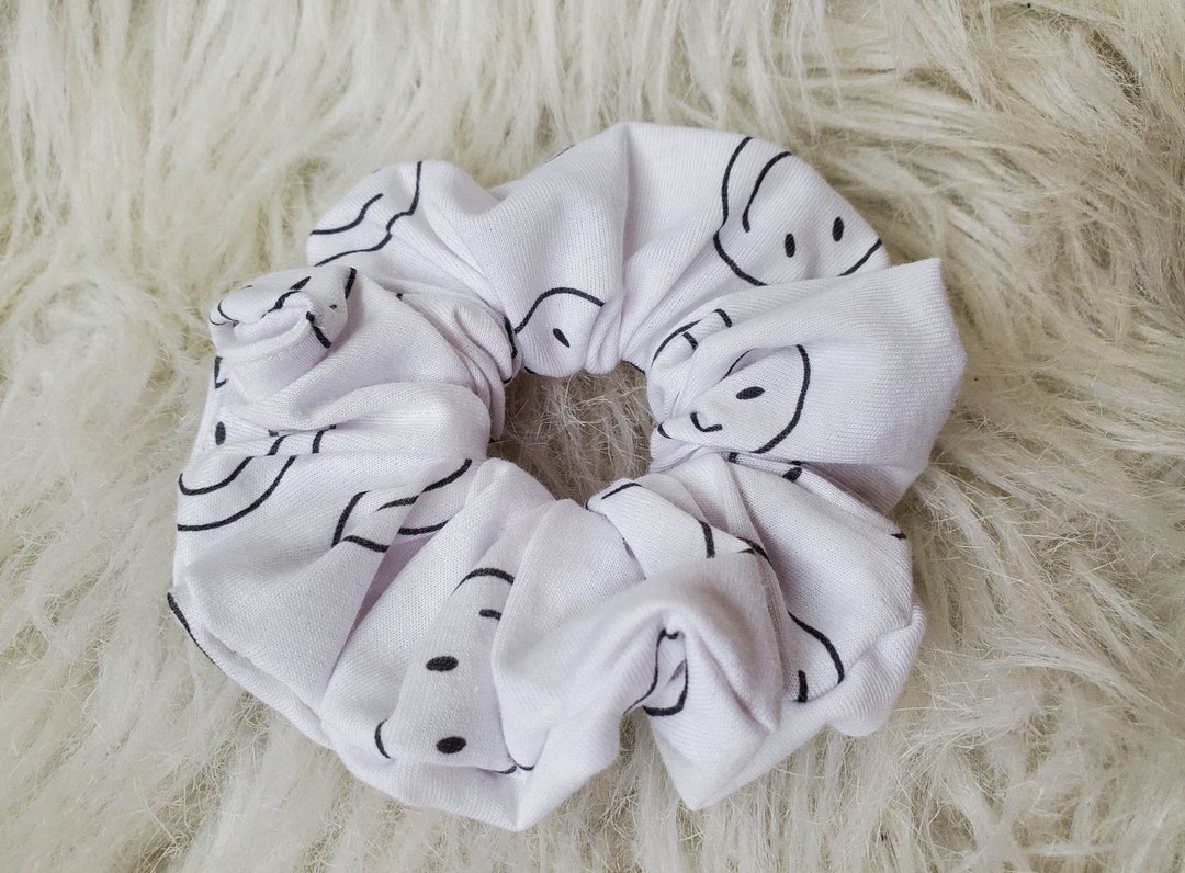 White Smiley Face Design Child Scrunchie, 7 Inch Scrunchies, Accessory ...