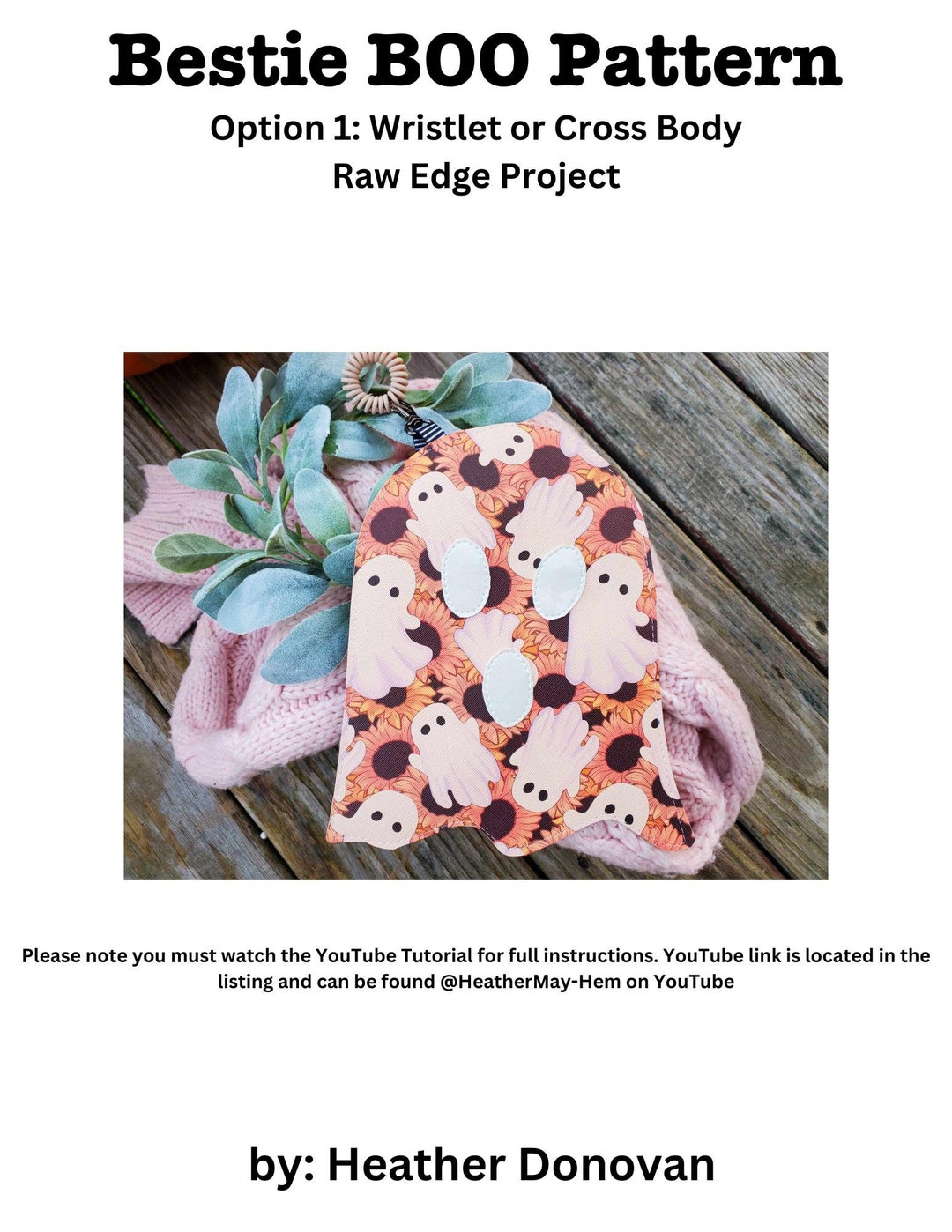 Bestie Boo Ghost Raw Edge Sewing Pattern Pieces, Crossbody/wristlet ...