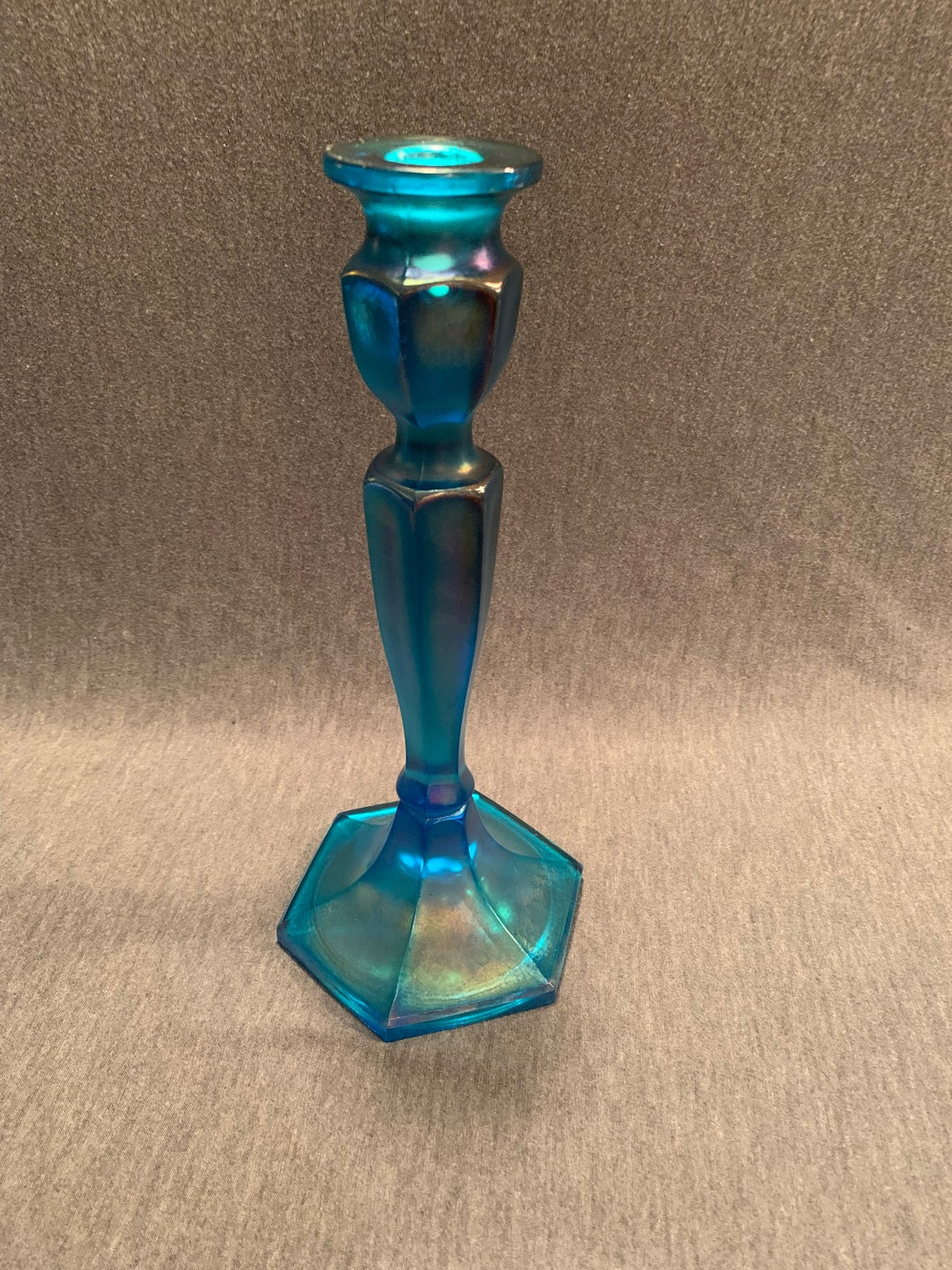 Vintage Fenton Celeste Blue Stretch Iridescent Candle Stick. - Etsy