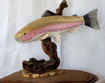 Trout wood carvings | Etsy