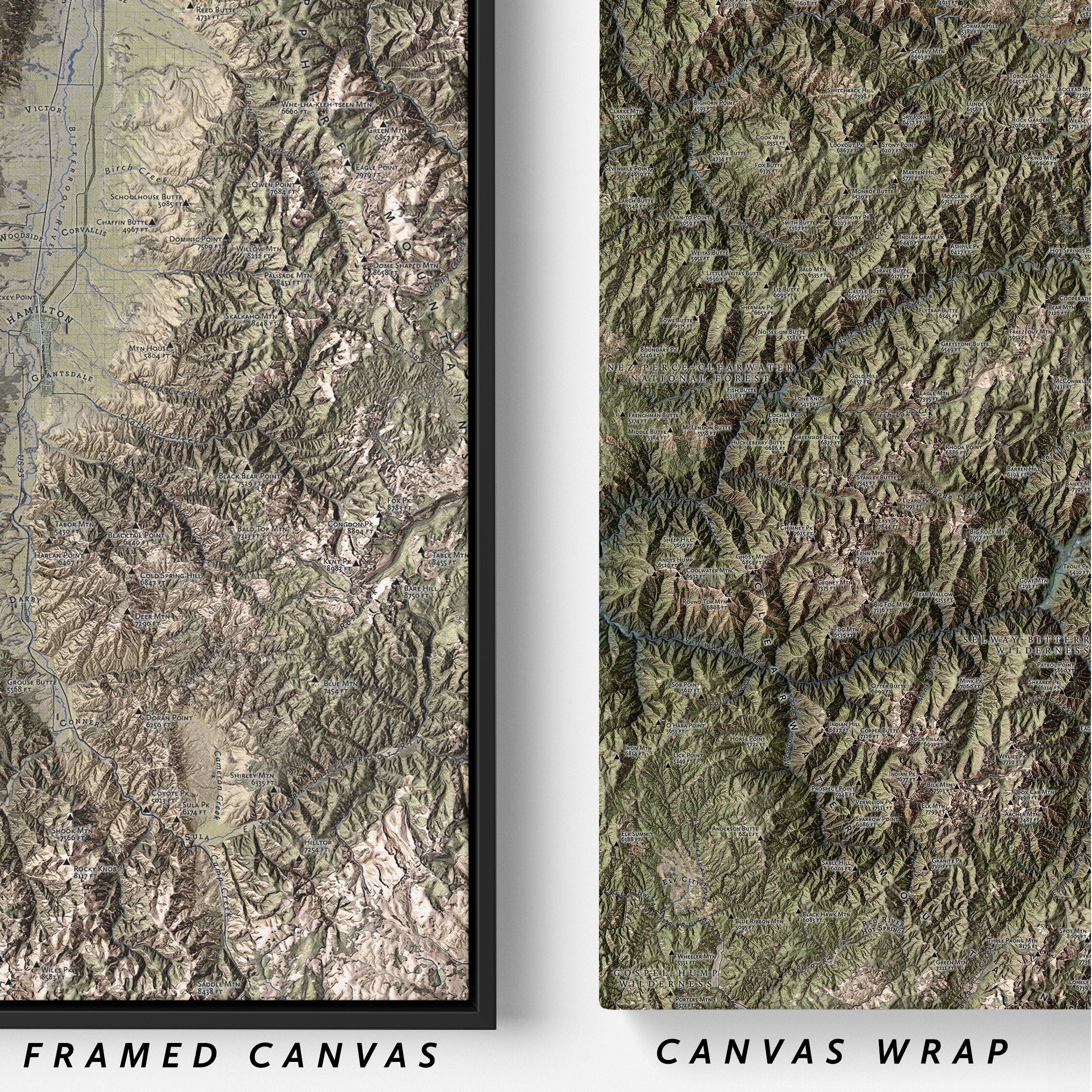 Bitterroot Mountains, 24x36 Inch Large-scale Map, Canvas Wall Art - Etsy