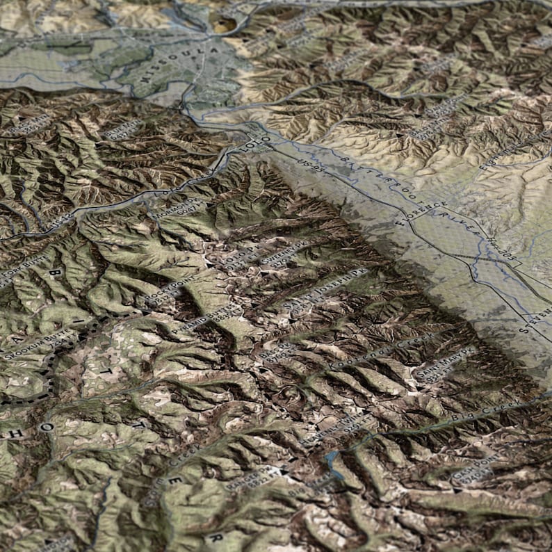 Bitterroot Mountains, 24x36 Inch Large-scale Map, Canvas Wall Art - Etsy