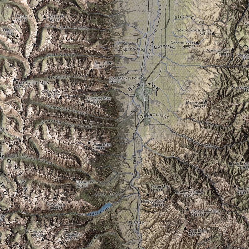 Bitterroot Mountains, 24x36 Inch Large-scale Map, Canvas Wall Art - Etsy