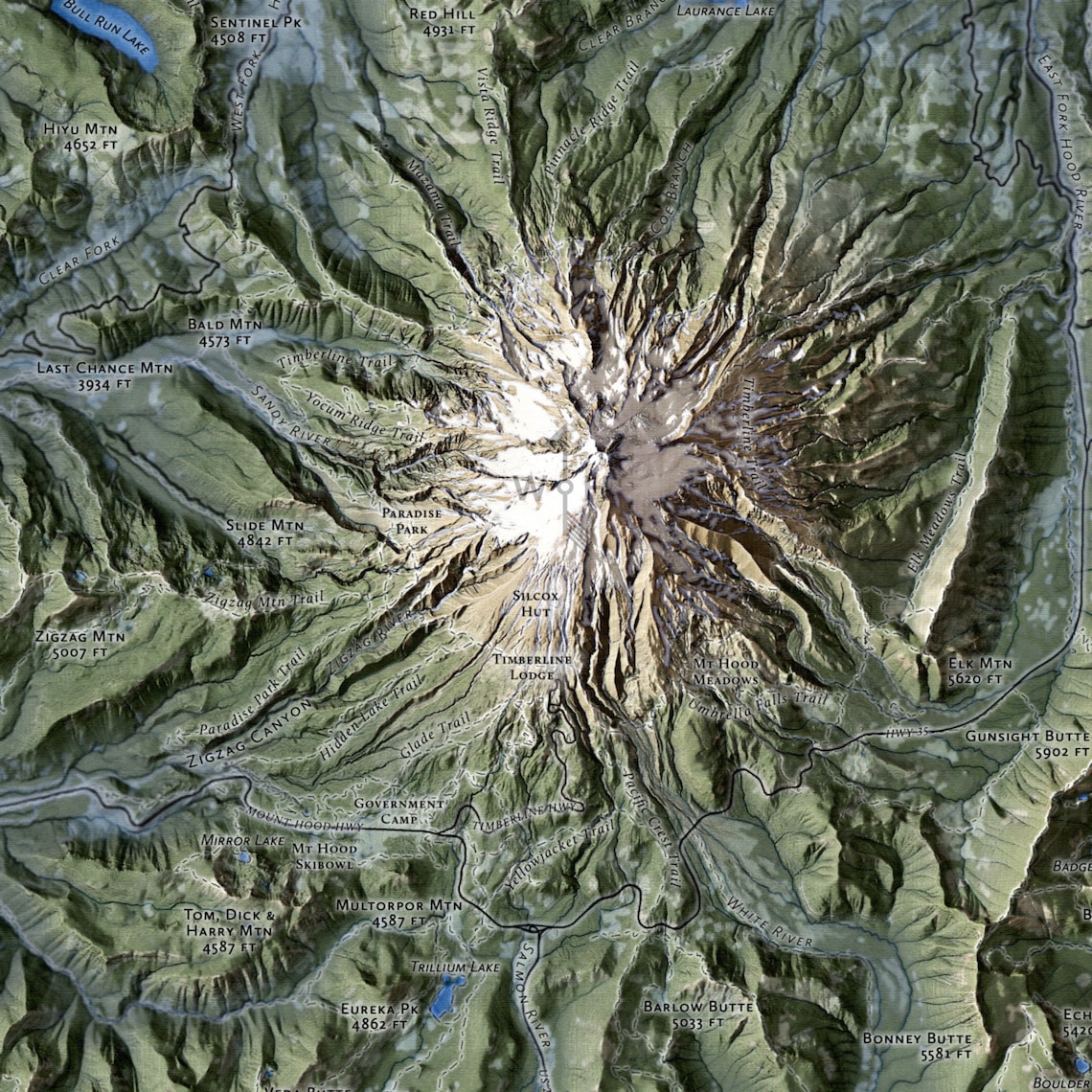 Mt Hood 12x18 inch Topographic Map Mountain Series 3 Mt - Etsy.de