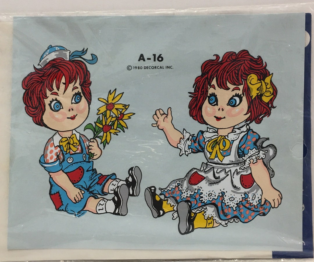 Decoral Vintage 1980 Hand-painted Decal A-16 Raggedy Style Boy & Girl ...