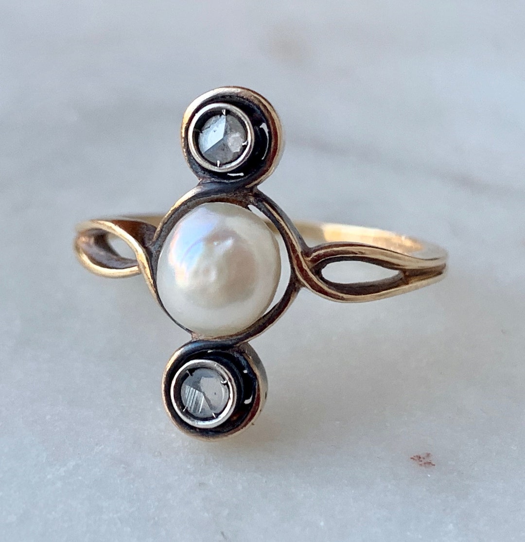 IMOGEN Georgian Rose Cut Diamond and White Sea Pearl Ring - Etsy
