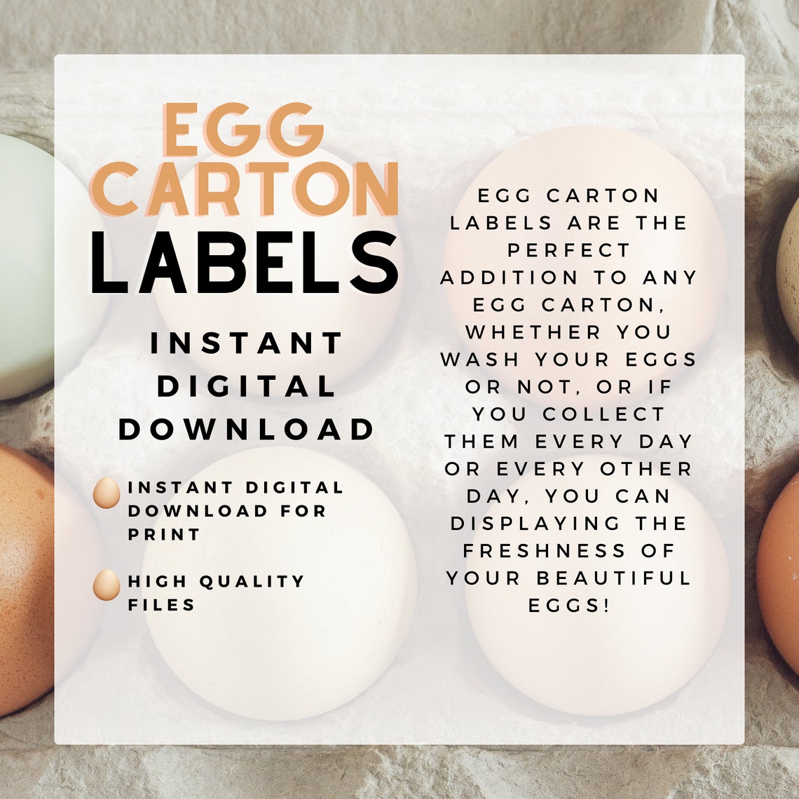 Egg Carton Label Digital Download - Printable Sticker, for Farm or Coop ...