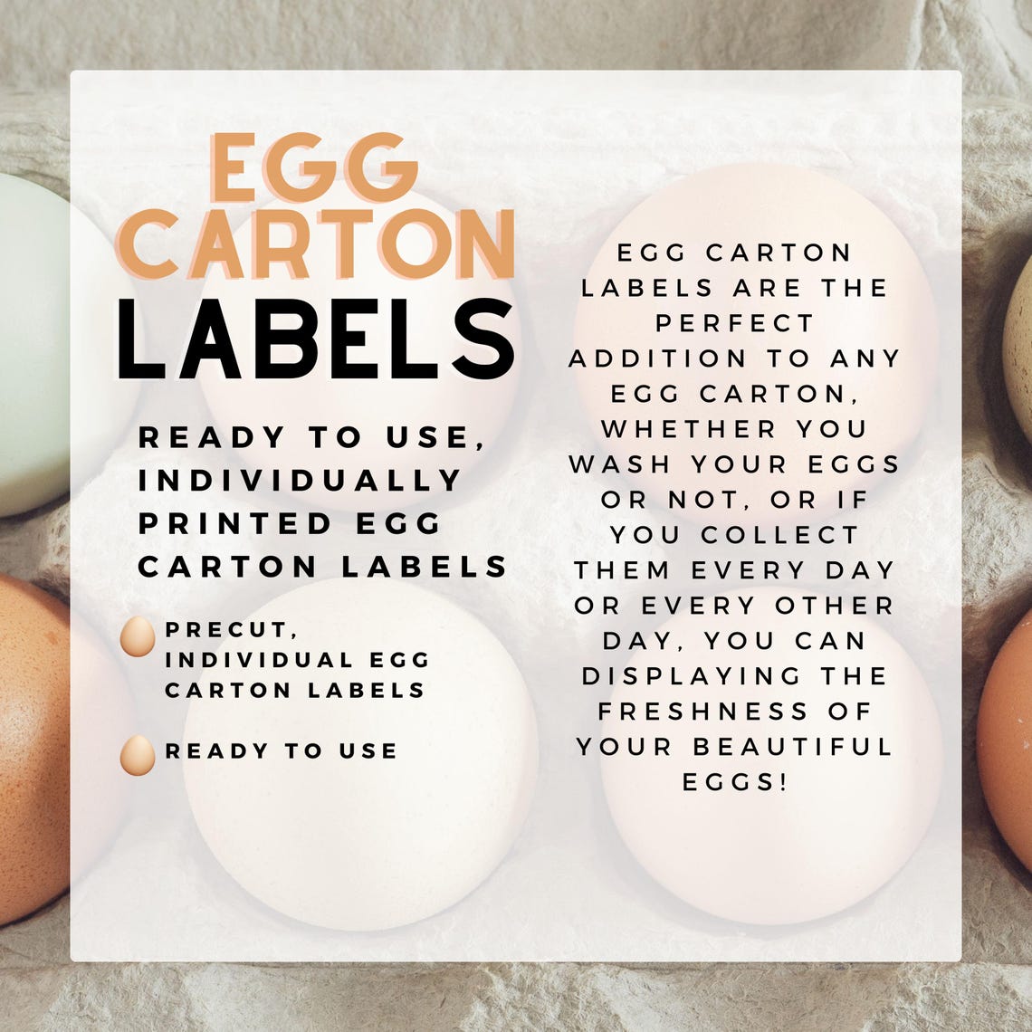 PRINTED Egg Carton Labels, Ready to Use, Farm Fresh Egg Stickers ...
