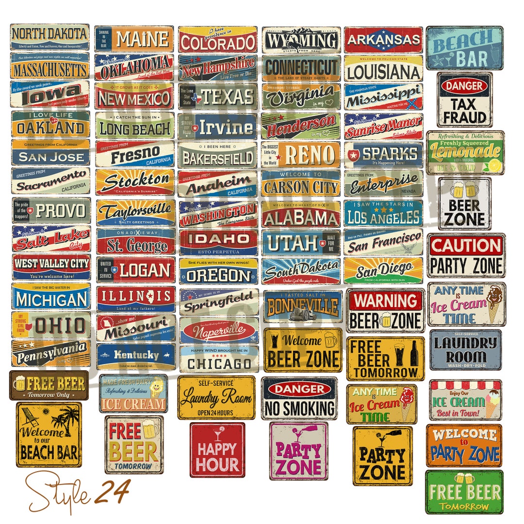 Bundle! 78 Pcs Rusty Metal Retro Signs Collection, Digital Graphics ...