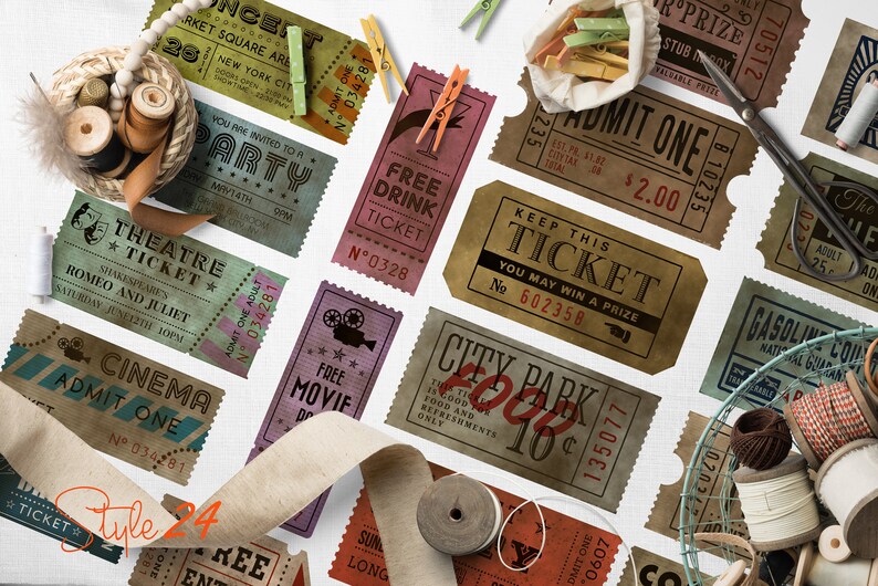 BUNDLE! 110 Different Vintage Tickets Pack Printable Tickets ...