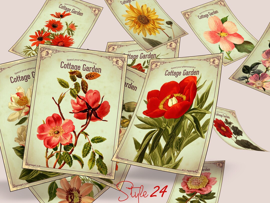 Bundle - 80 Antique Cottage Garden Botanical Vintage Flower Scrapbook ...