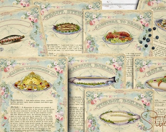 Printable Ephemera Antique Cookbook Recipe Journal Cards Digital ...