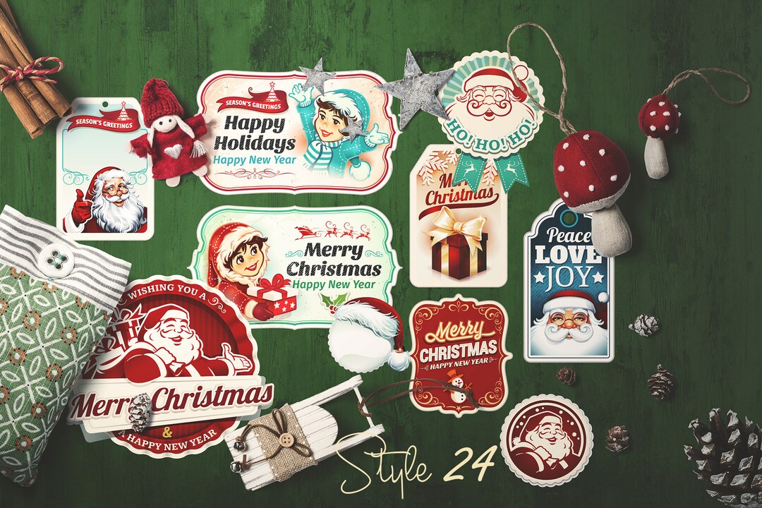 Retro Christmas Tags, Vintage Labels, Christmas Party Gift Tags ...