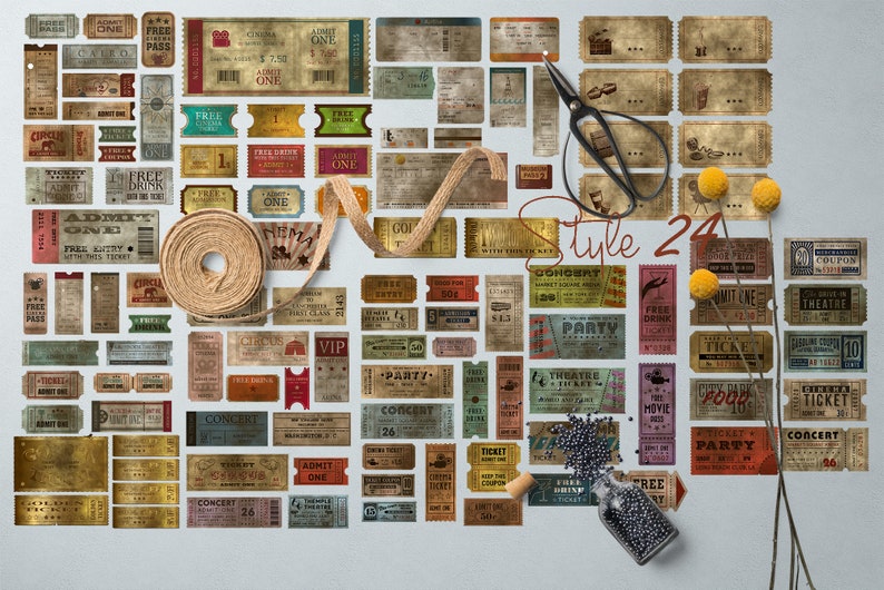 BUNDLE! 110 Different Vintage Tickets Pack Printable Tickets ...