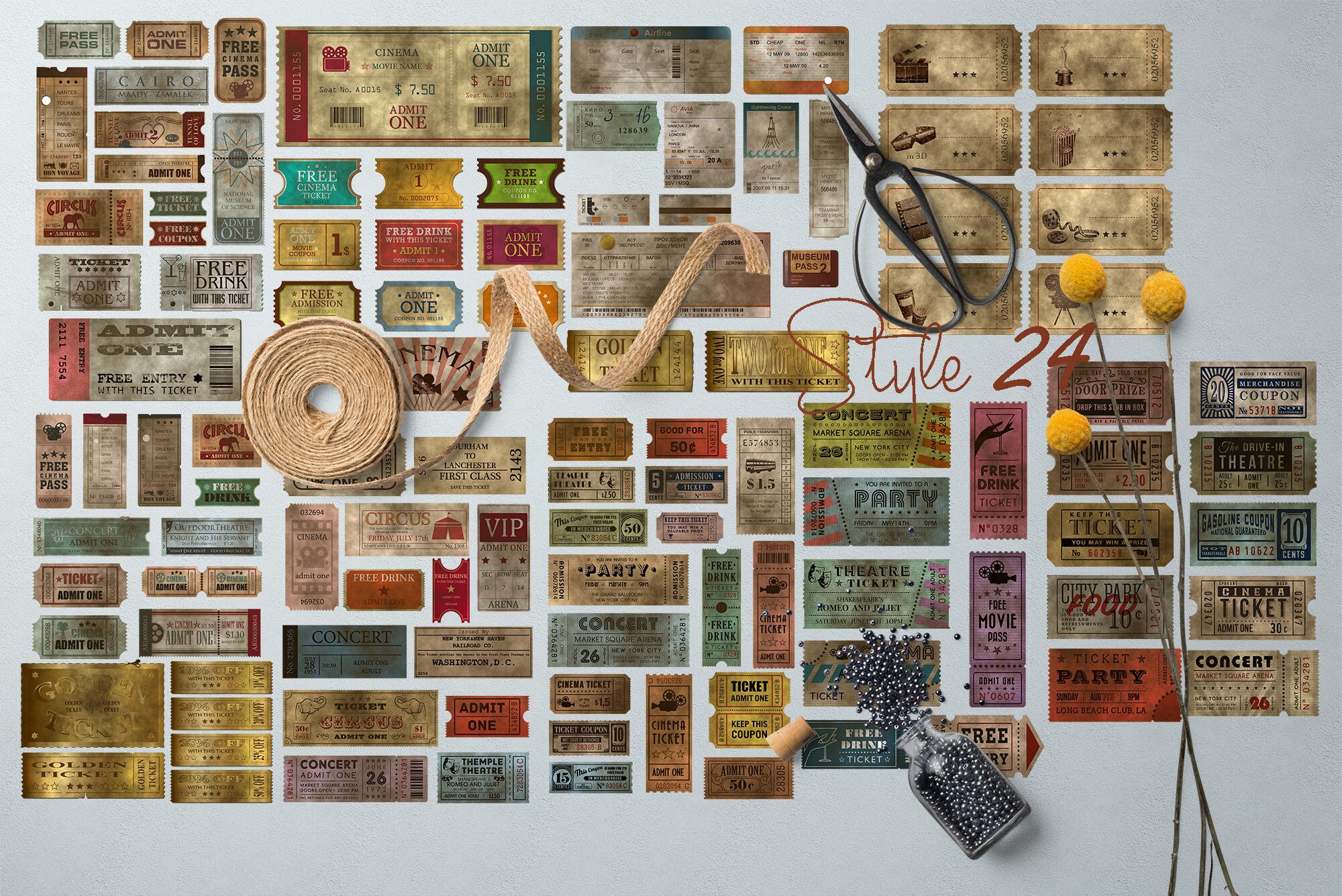 BUNDLE! 110 Different Vintage Tickets Pack Printable Tickets ...