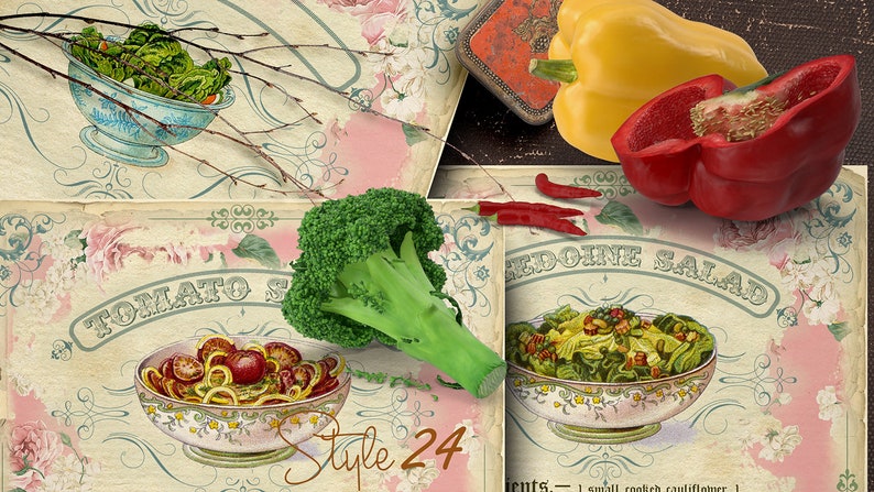 Vintage Salad Recipe Cards, Printable Ephemera Set (digital Download ...