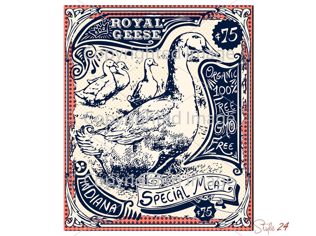 Vintage Farmhouse Printable Rustic Farm Royal Geese Fresh Digital ...