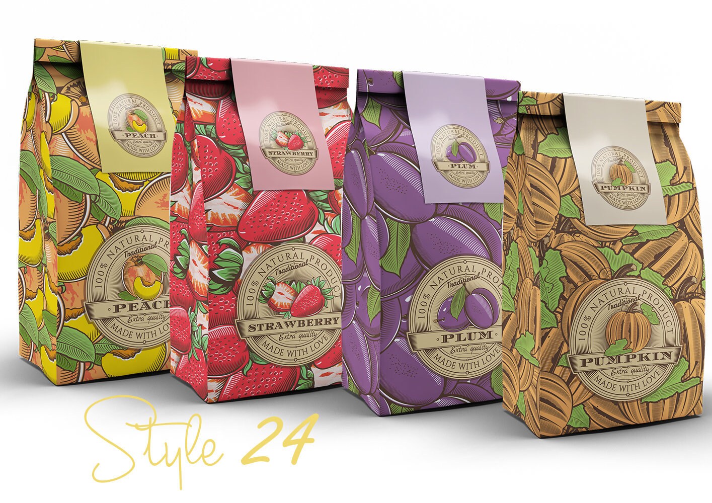 Vintage Fruits and Vegetables Printable Bag Set 1 Digital | Etsy