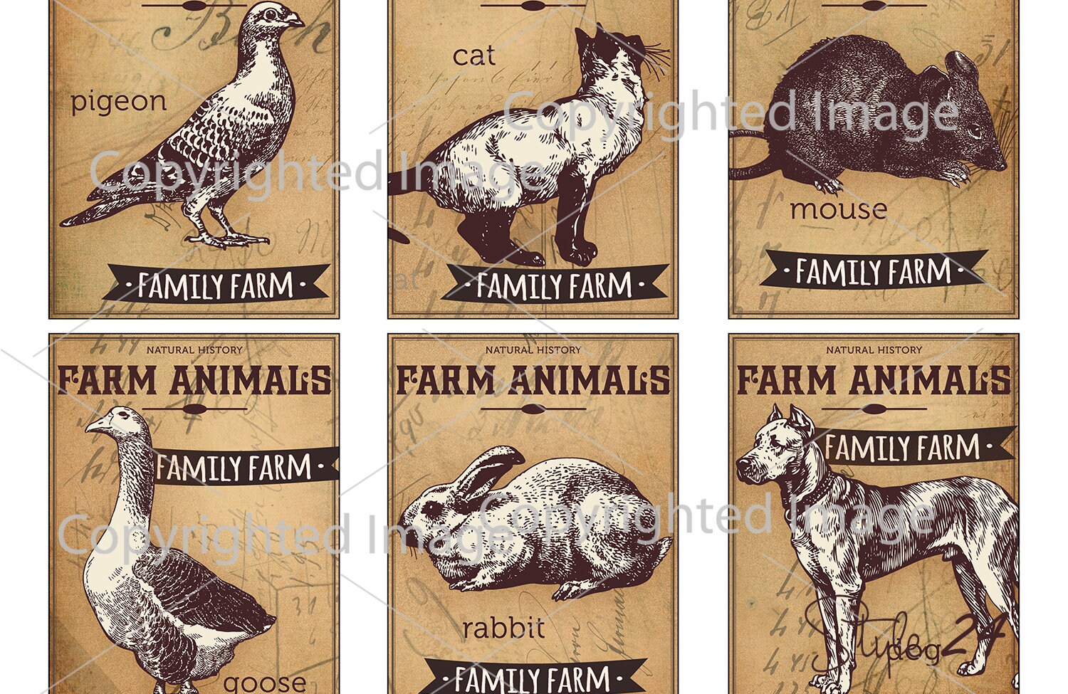 18 Large Vintage Farm Animals Collection Ephemera Scrapbook Digital ...