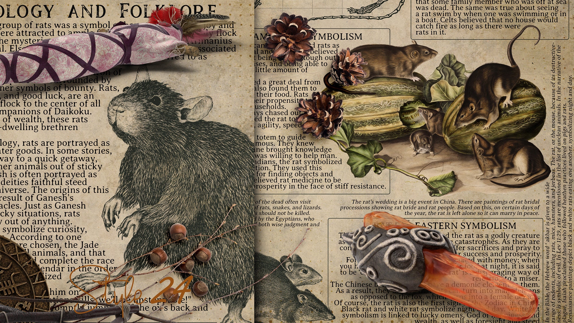 Printable Animal Symbology Art No.9: Tiger, Giraffe, Rat, Rooster ...