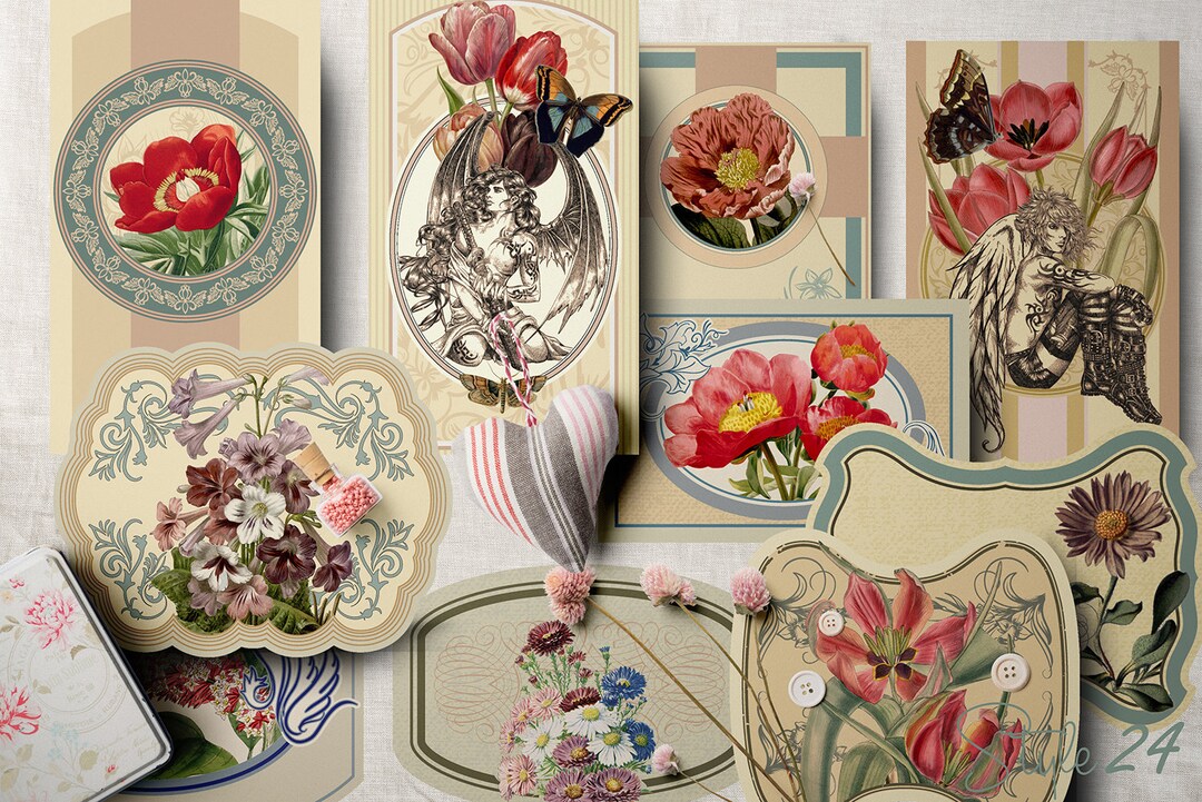 Fantasy Printable Vintage Jar Tags Crafting Gift Label With Flowers ...