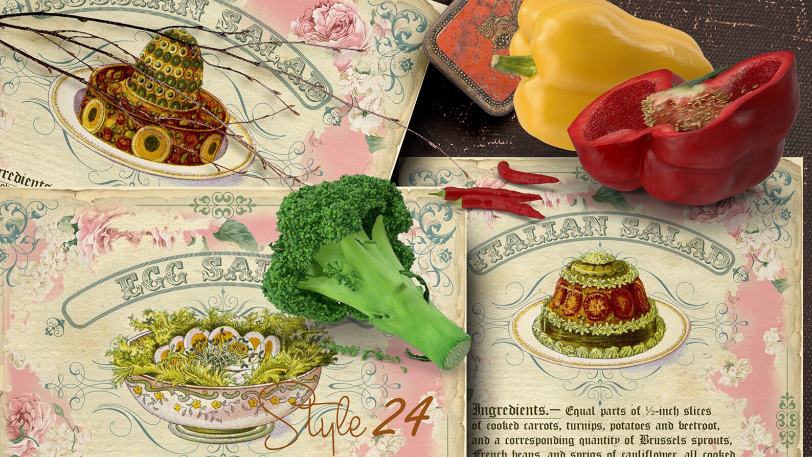 Vintage Salad Recipe Cards, Printable Ephemera Set (digital Download ...