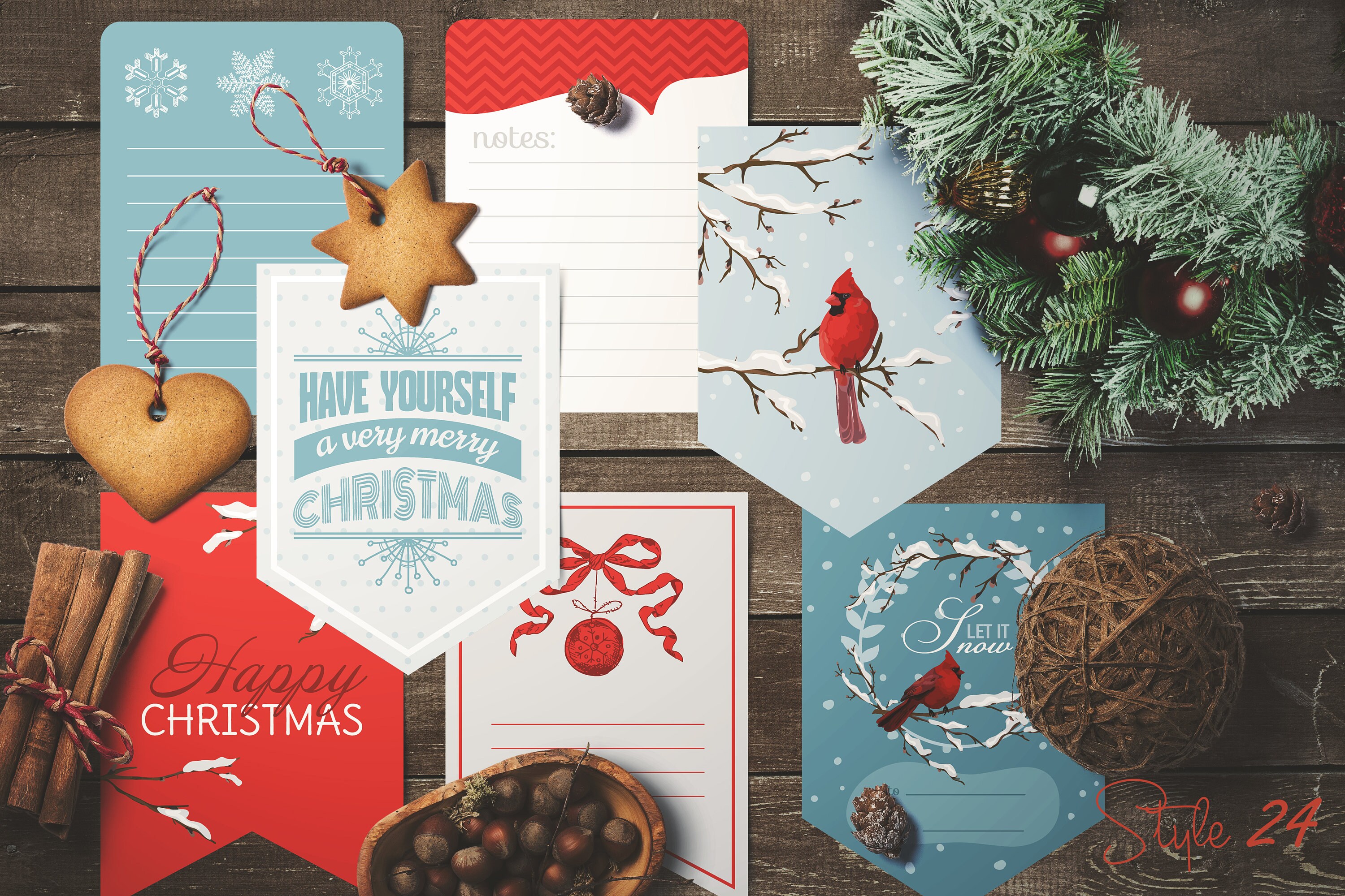 Set of 15 Printable Christmas Cards Tags or Labels Christmas | Etsy