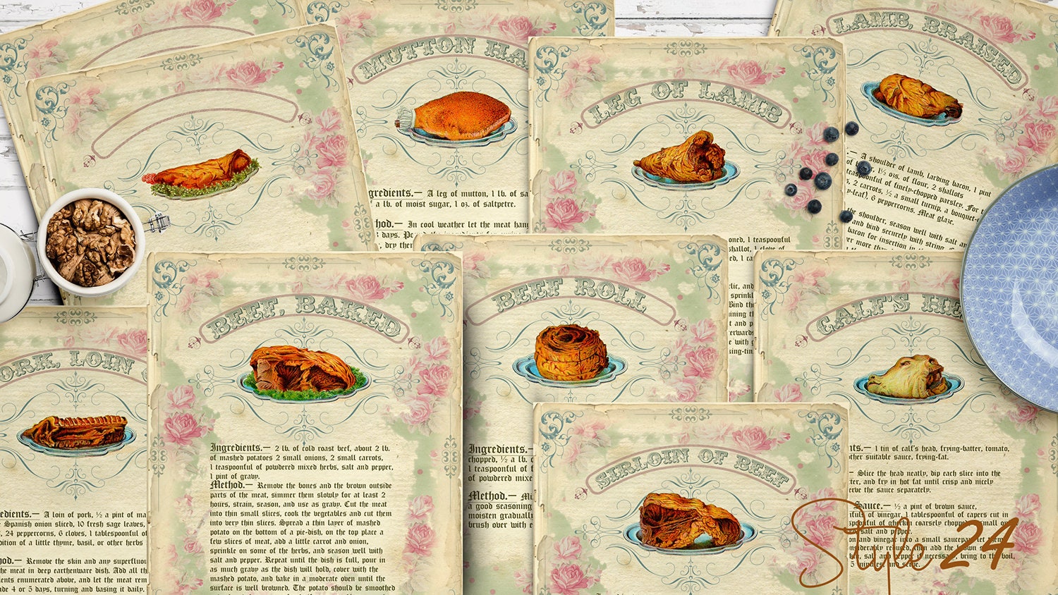 Printable Ephemera Meat Set Vintage Cookbook Journal Cards - Etsy