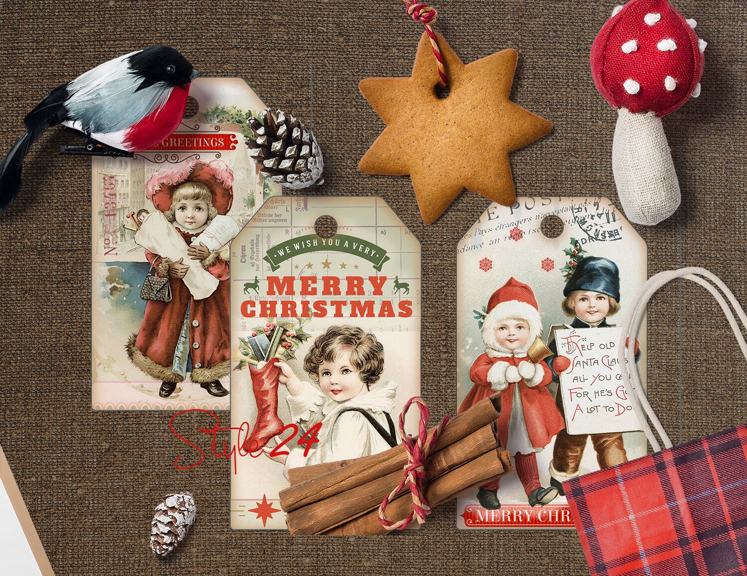 6 Vintage Victorian Shabby Christmas Labels Christmas Gift | Etsy