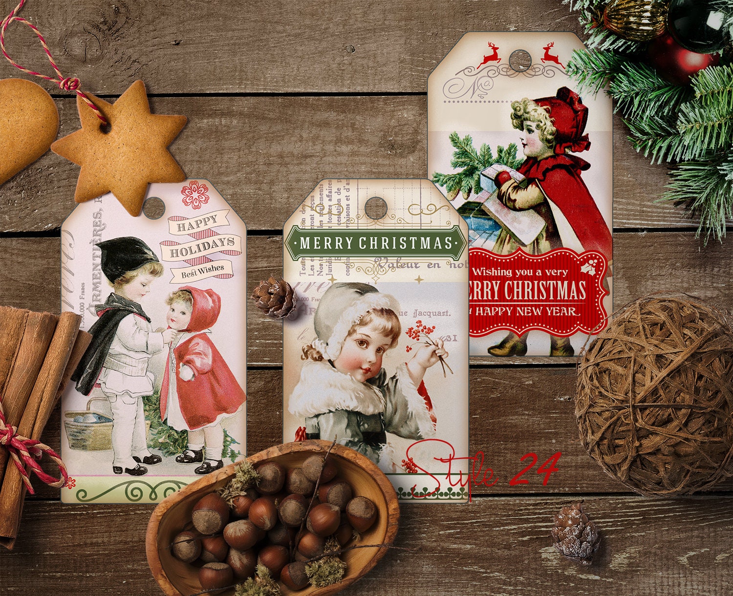 6 Vintage Victorian Shabby Christmas Labels Christmas Gift | Etsy